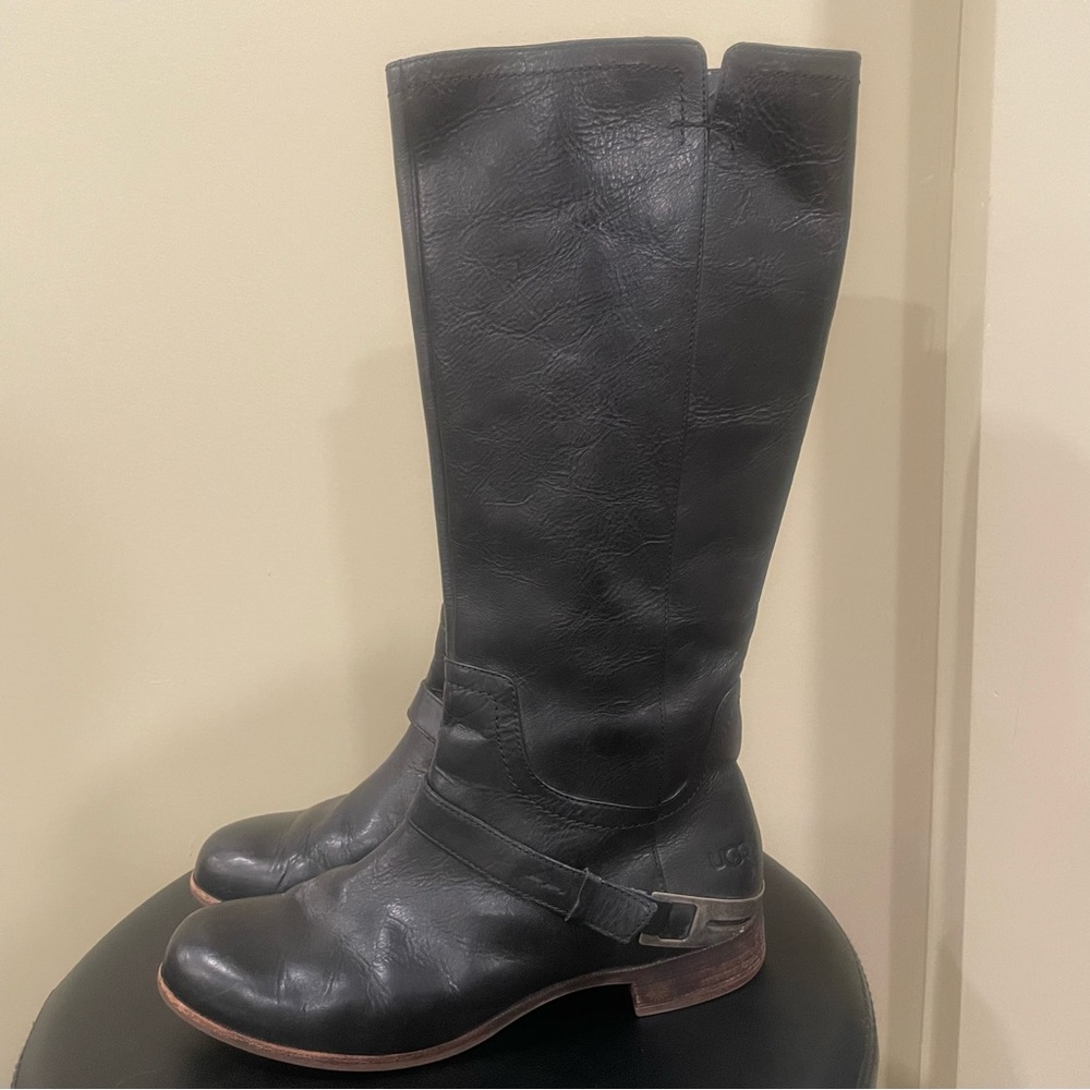 Ugg Tall Zip Riding Boots Channing Black Leather Meta… - Gem